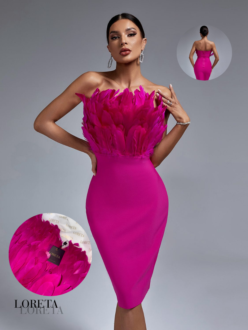 Darby Strapless Feather Bandage Dress – LORETA